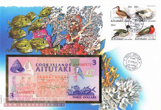 Banknotenbrief Aitutaki - 3 Dollars (#COI02_UNC)