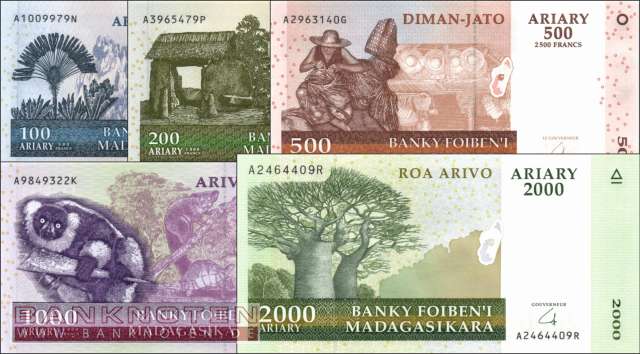 banknoten.de - Madagaskar Madagaskar: 100 - 2.000 Ariary (5 Banknoten ...