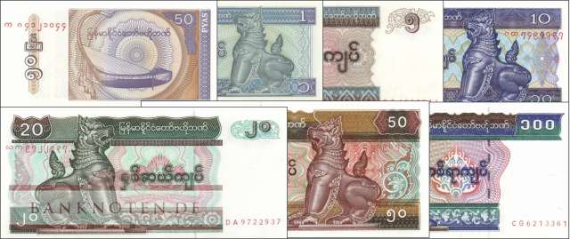 banknoten.de - Myanmar Myanmar: 05 - 100 Kyat (7 banknotes) - BANKNOTES